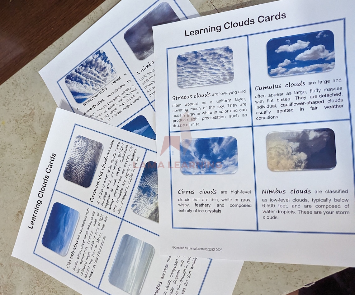 Clouds Learning Unit, Cloud Spotter Board, Types of the Clouds Cards and Game, Science ...