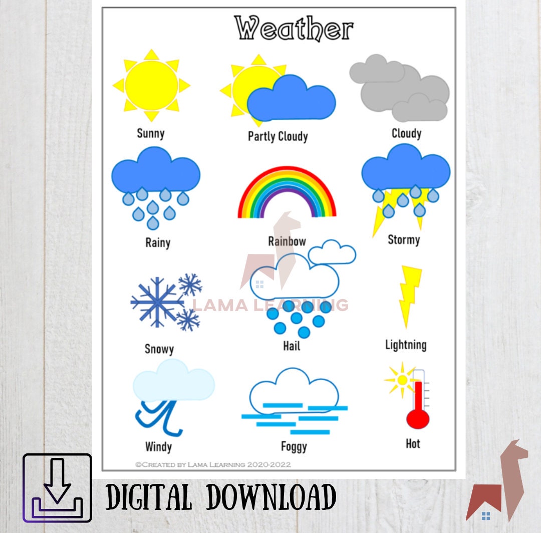 Weather Printable, Learning Weather Toddlers, Pre-k , Kindergarten ...