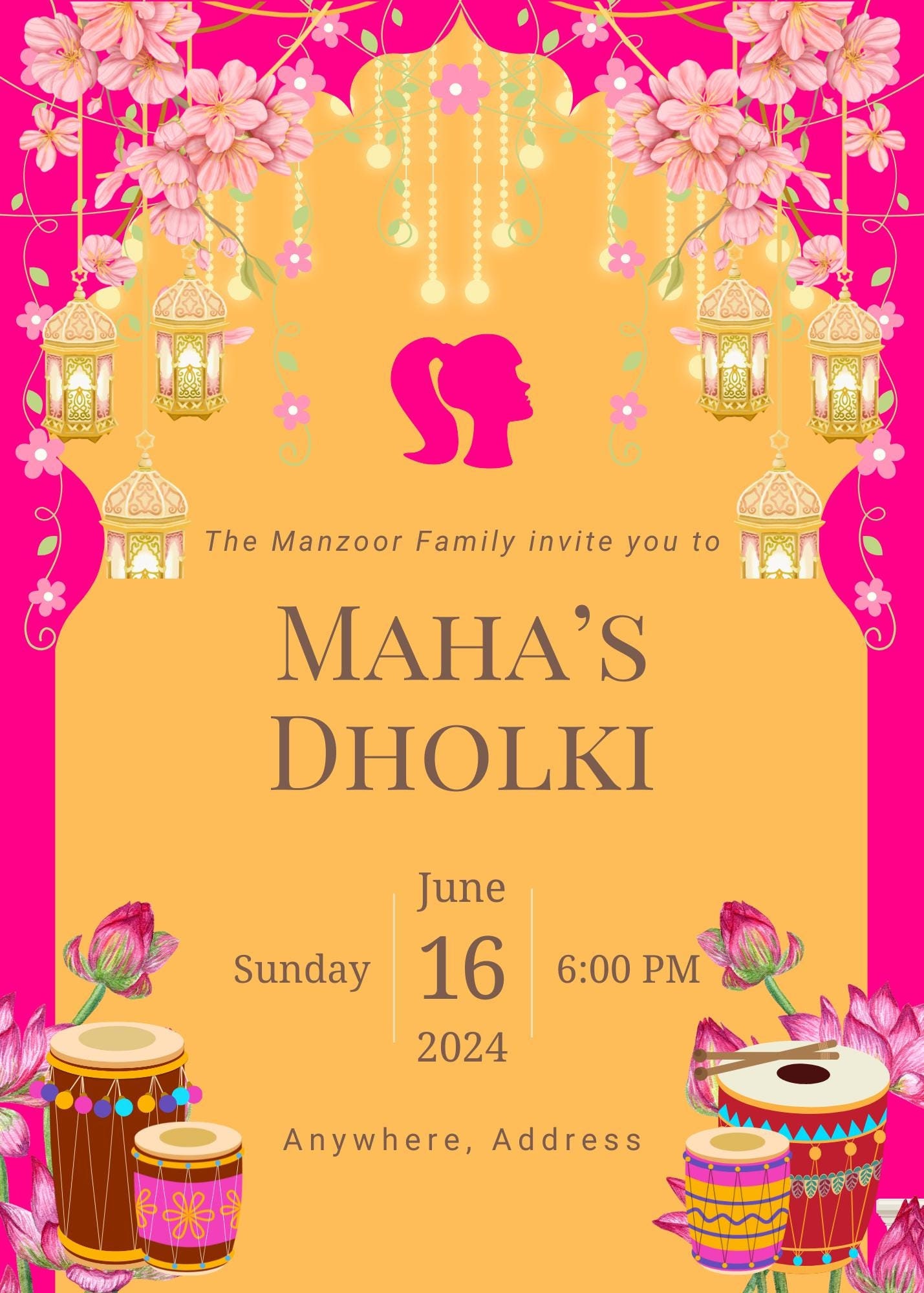 Barbie Dholki Hot Pink Orange Mehndi Sangeet Invitation - Etsy