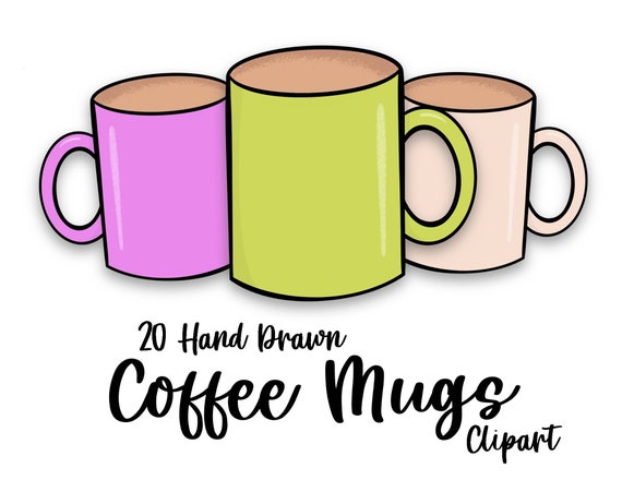 Coffee Mugs Clipart Hand Drawn Cup Illustrations for Collage | Etsy