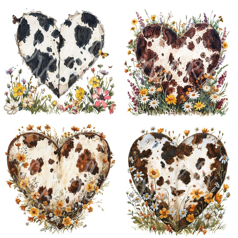 12 Cowhide Hearts Clipart JPG, Western Wildflowers Valentine's Journal ...