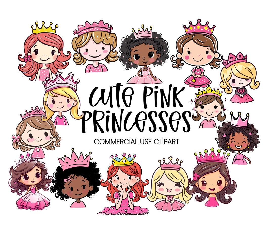 Pink Princesses Clipart PNG Cute Pastel Doodle Art Elements - Etsy