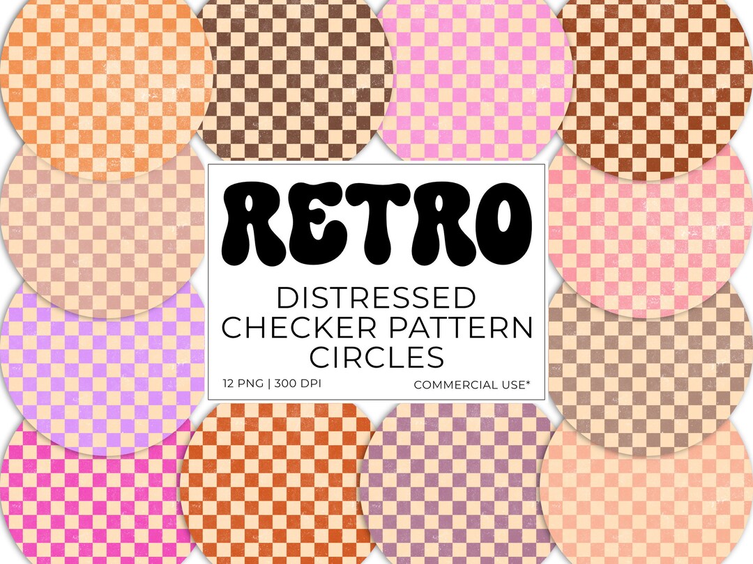 Retro Distressed Checkered Circles Clipart, Boho Texture Checkerboard ...