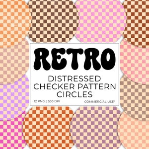 Retro Distressed Checkered Circles Clipart, Boho Texture Checkerboard ...