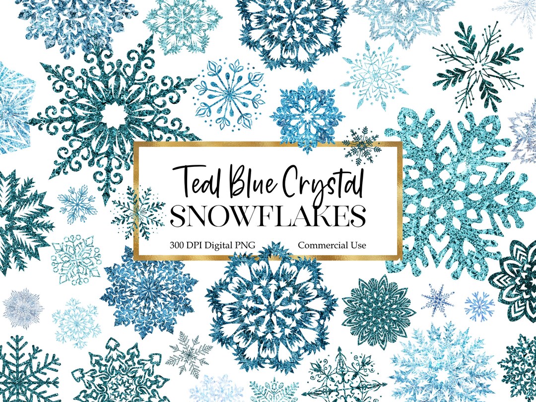 Teal Snowflakes Clipart, Ice Crystals Blue Snow Flakes Sublimation Art ...