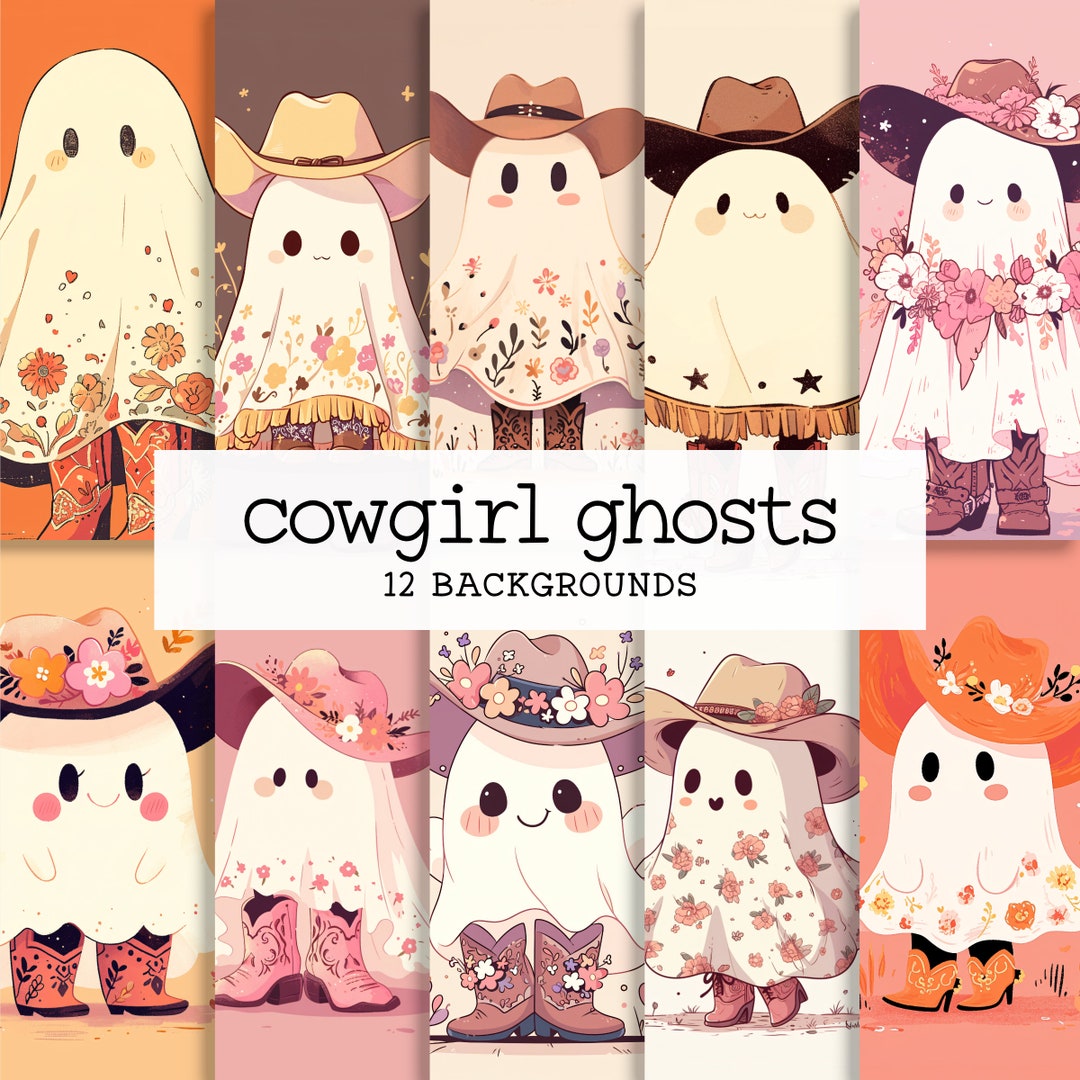 Cute Cowgirl Ghosts Backgrounds, Cartoon Western Sublimation Art ...