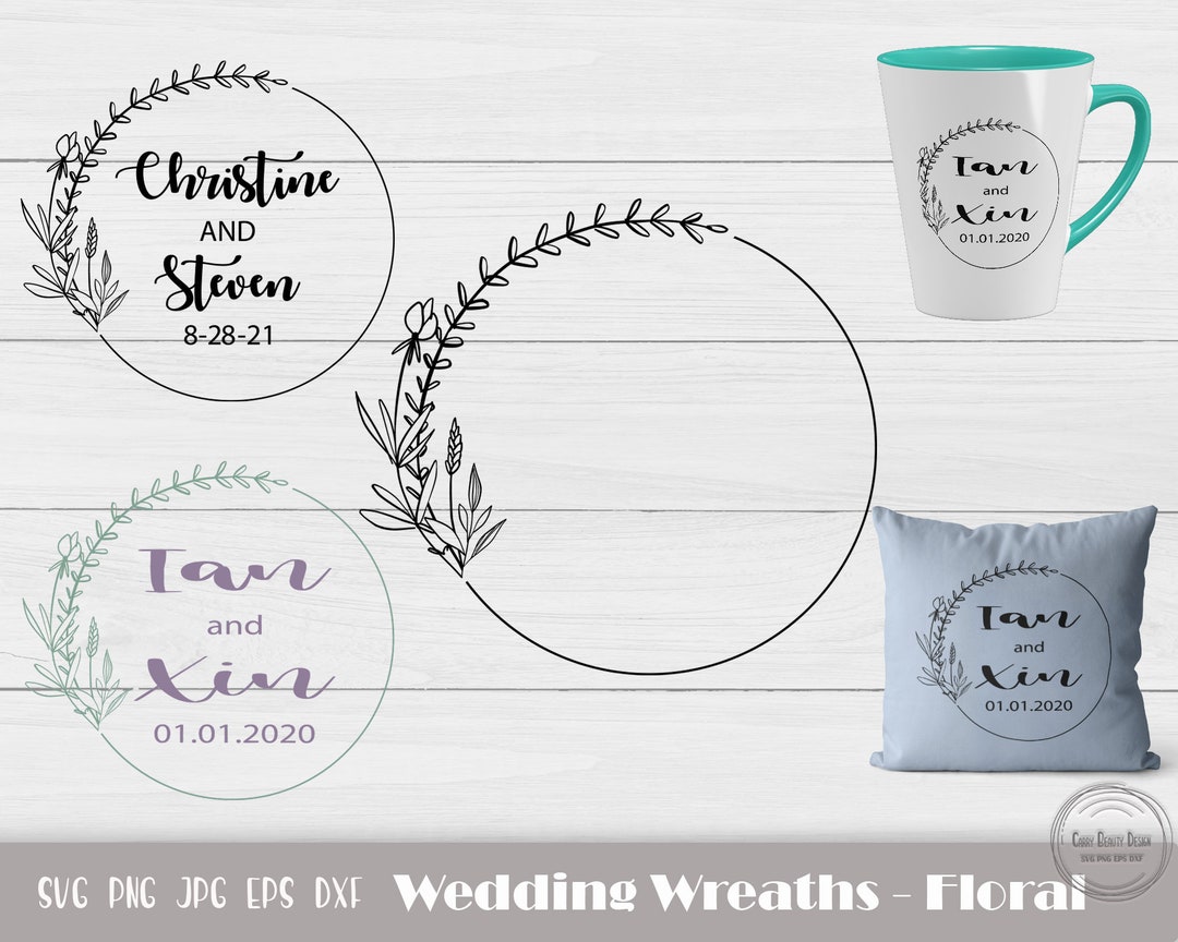 Hand Drawn Wreath, Wedding Wreath Svg, Circle Monogram Svg, Flower ...
