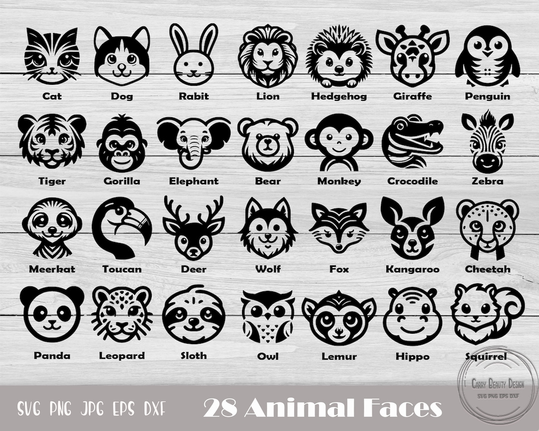 Cute Animal Face Svg, Woodland Animals Svg, Jungle Animals Svg, Safari ...