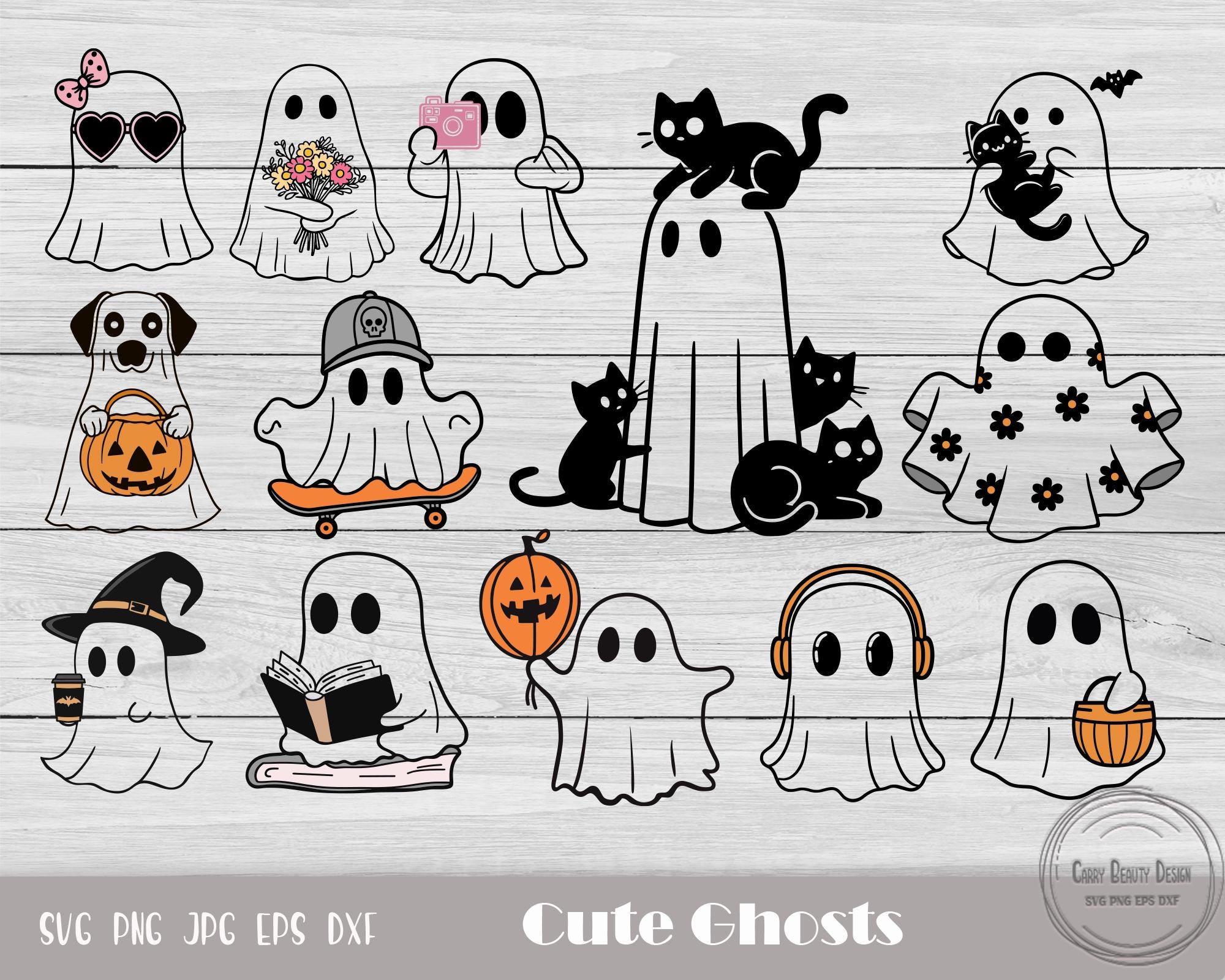 Cute Ghost Bundle, Ghost Svg for Cricut, Funny Ghost Svg, Ghost Svg ...
