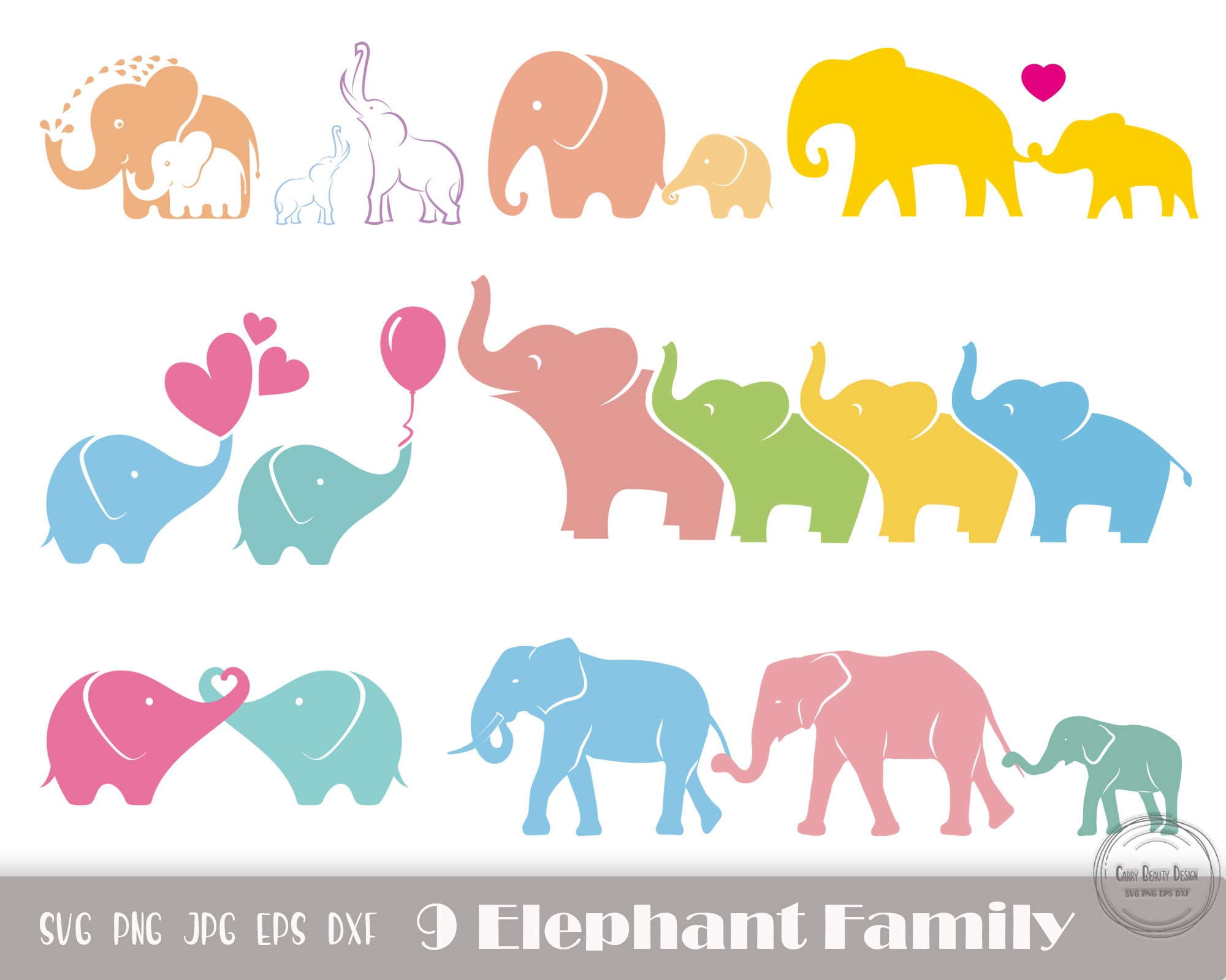 9 X Elephant Family Svg, Elephant Family Clipart, Baby Elephant Svg ...