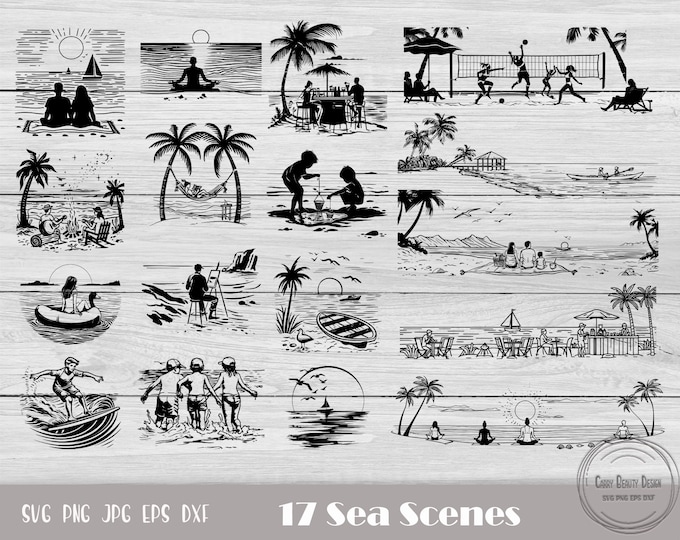 Strand Szene svg Bundle, Strand Leben svg, Insel Palme svg, tropische ...