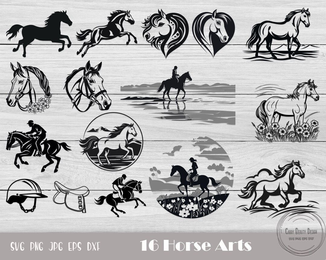 16 Horse Design Svg, Horse Heart Svg, Riding Silhouette, Horse Cut File ...