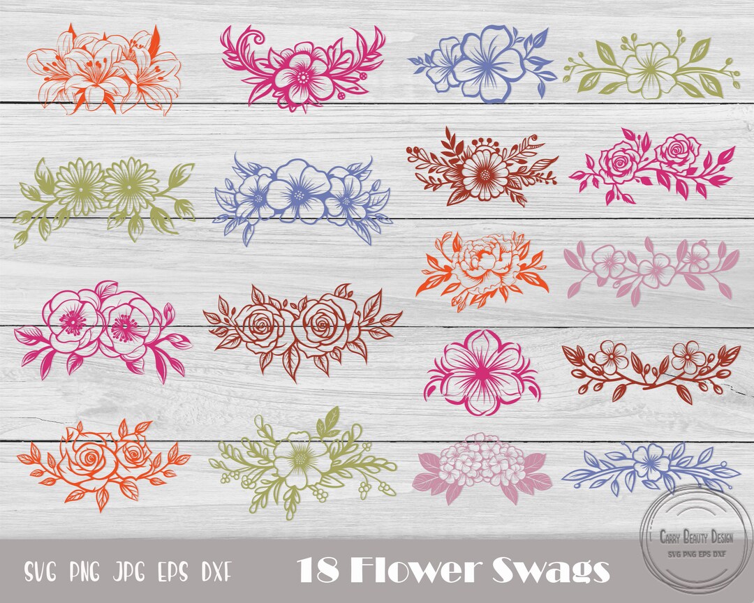 18 Floral Swag Svg, Flower Clipart, Flower Border Svg, Botanical Svg ...