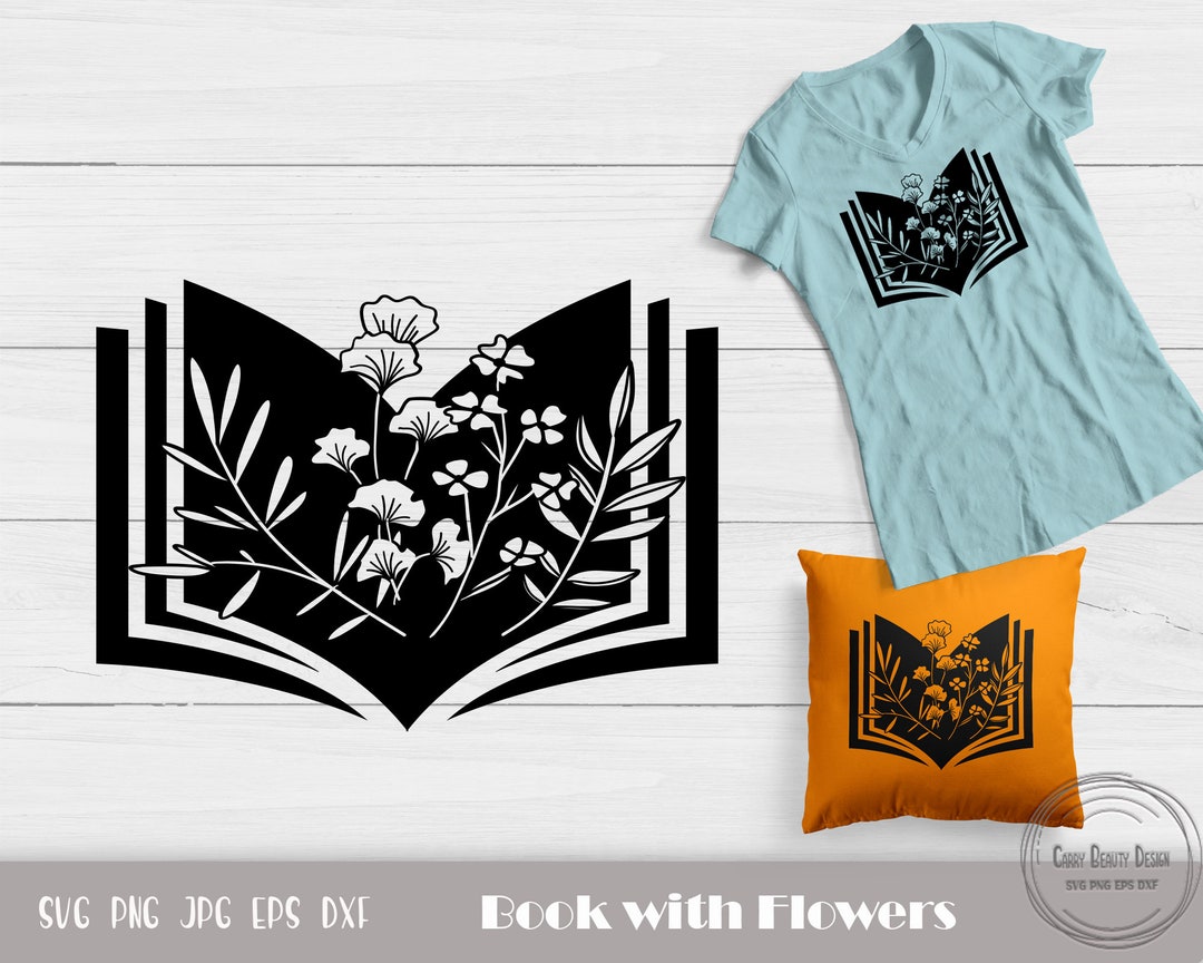 Floral Book Svg, Book With Flowers, Flower Book Svg, Library Svg, Book ...
