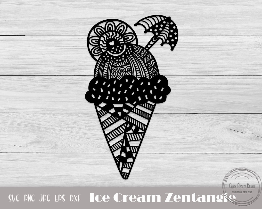 Ice Cream Zentangle, Ice Cream Cone Svg, Ice Cream Mandala, Ice Cream ...
