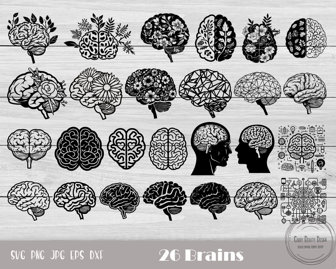 Brain Svg Bundle, Human Brain Svg, Human Brain Clipart, Flower Brain ...