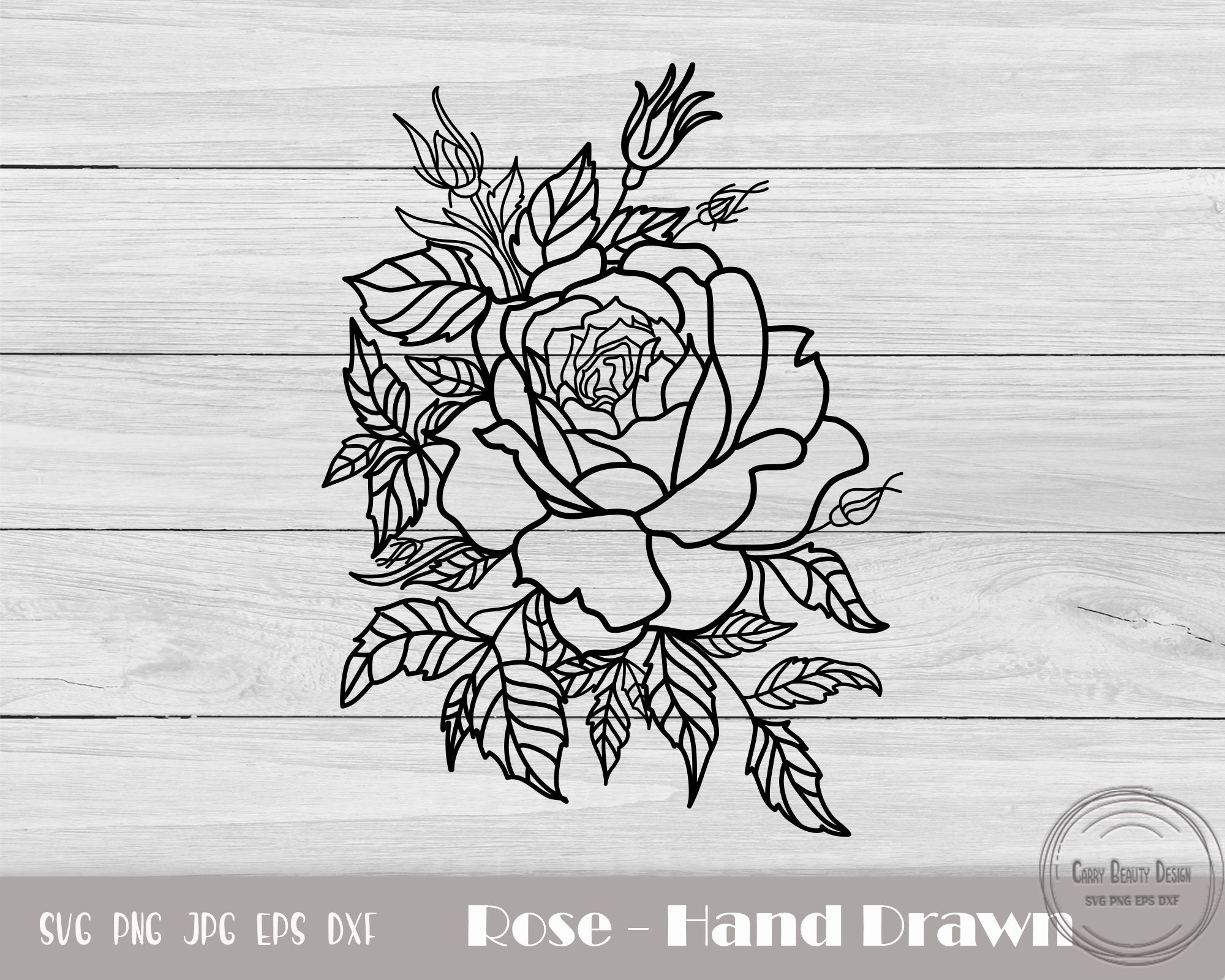 Rose With Leaves Svg Rose Leaves Svg Rose Svg Flower Svg - Etsy