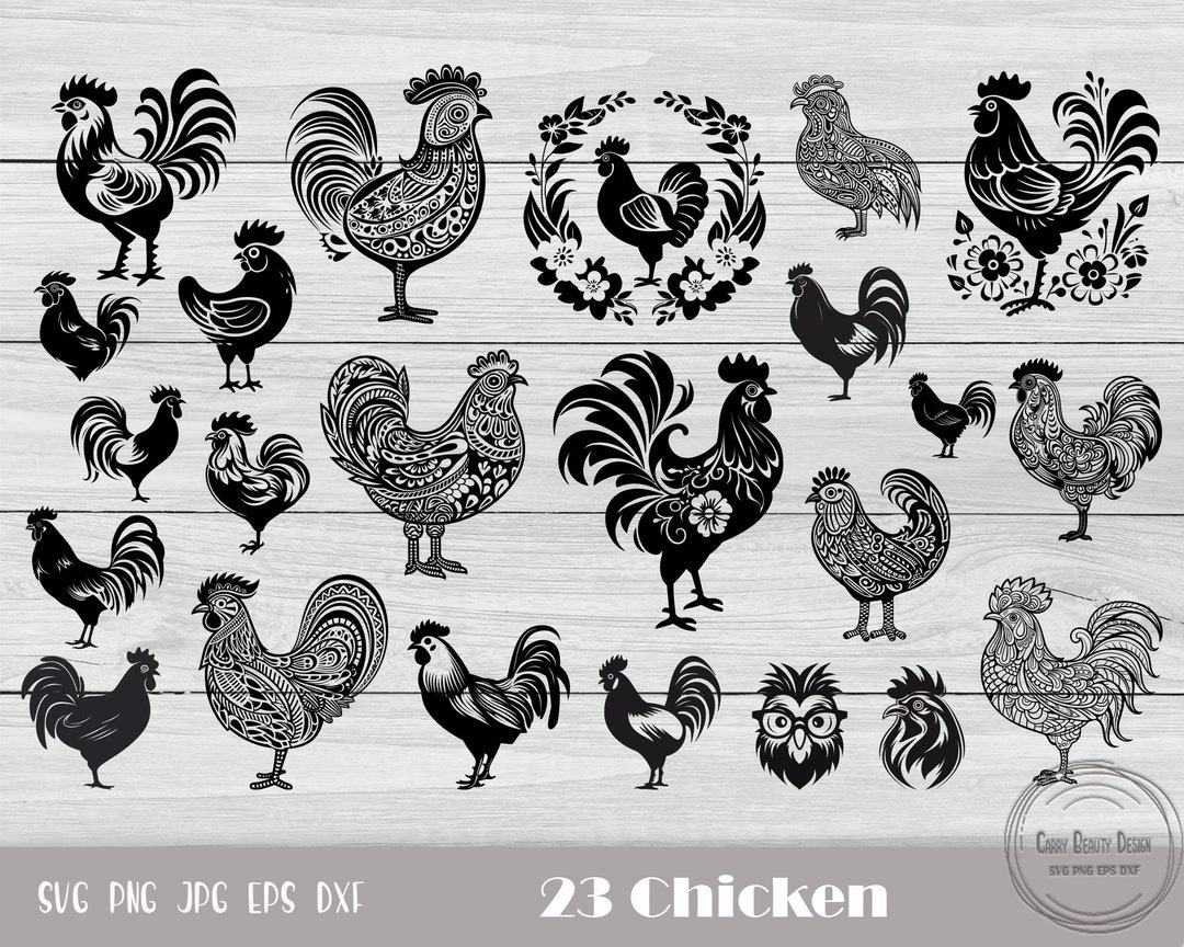 Floral Chicken Svg, Farm Animals Svg, Chicken Cut File, Chicken Vector ...