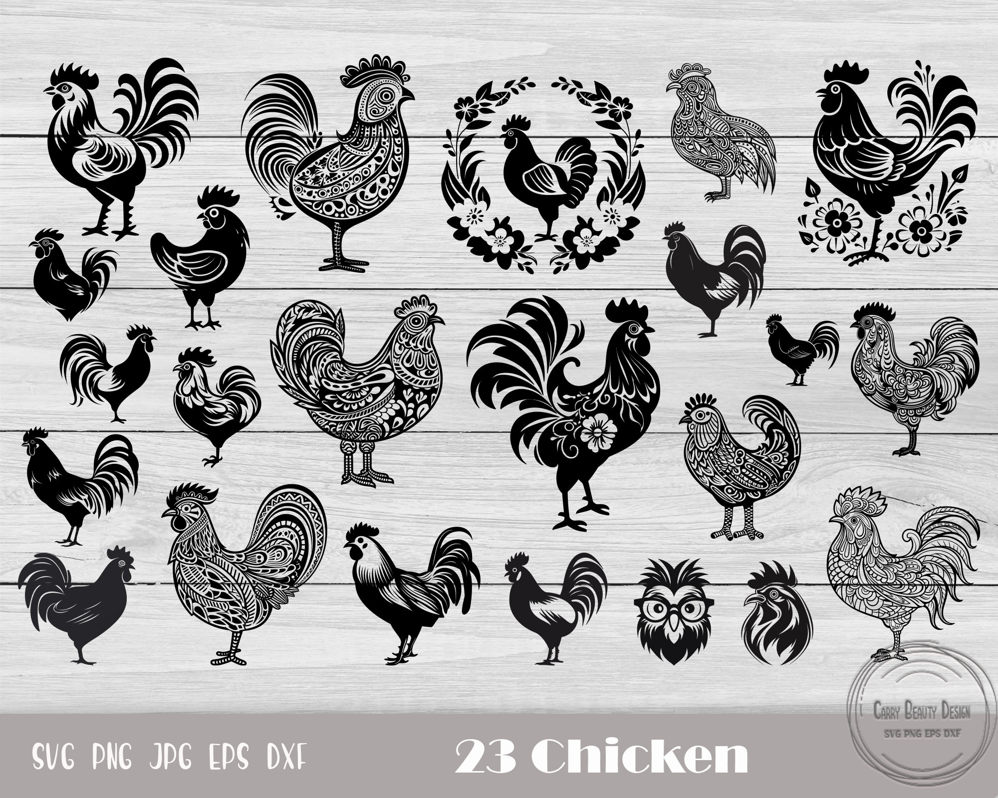Floral Chicken Svg, Farm Animals Svg, Chicken Cut File, Chicken Vector ...