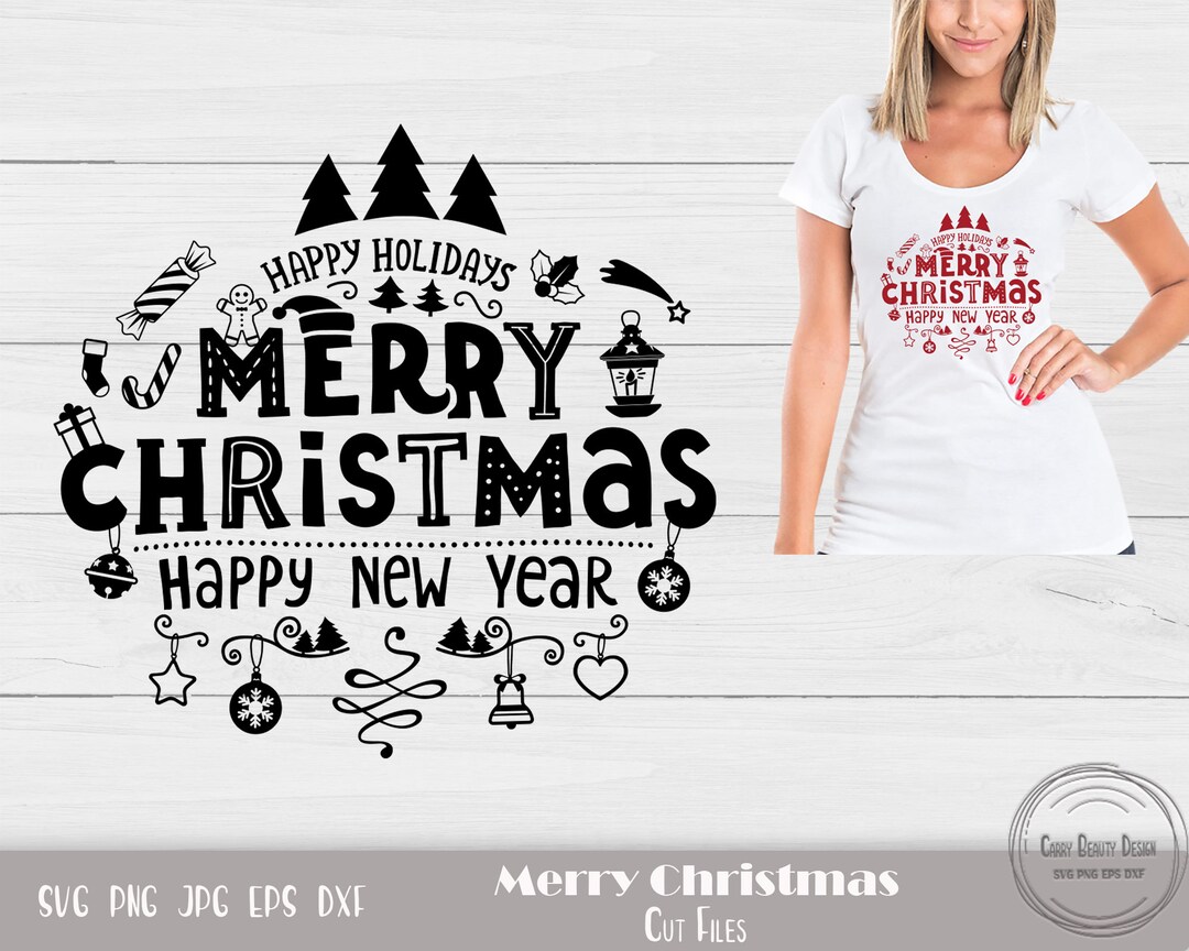 Merry Christmas Svg, New Year Png, Christmas Cut File, Christmas Scene ...