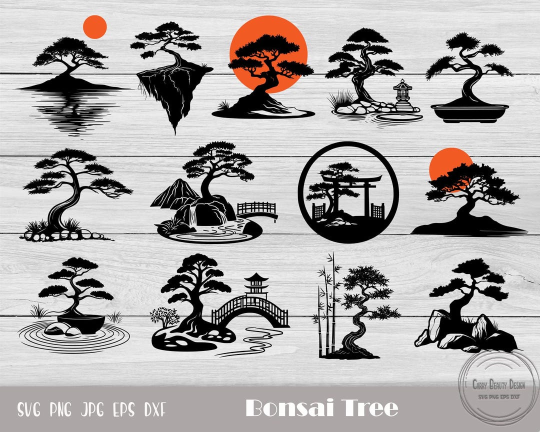 Bonsai Tree Svg, Bonsai Garden, Bonsai Sun Svg, Bonsai Silhouette ...