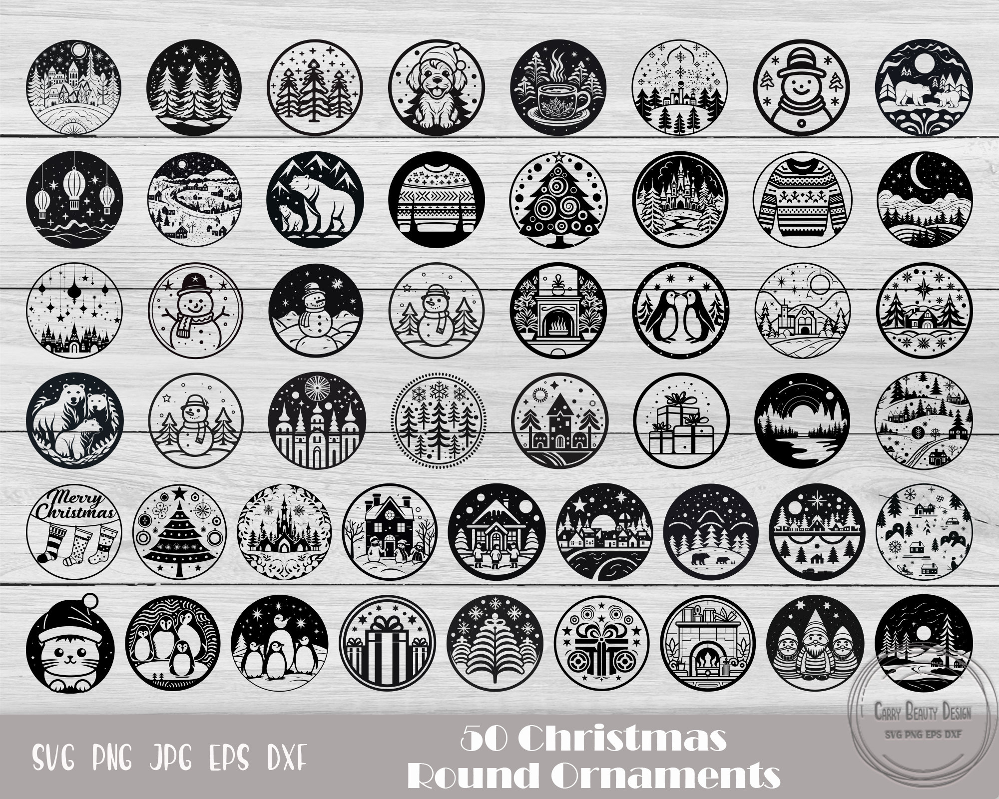 50 Christmas Round Svg, Christmas Ornament, Christmas Cut File, Round ...