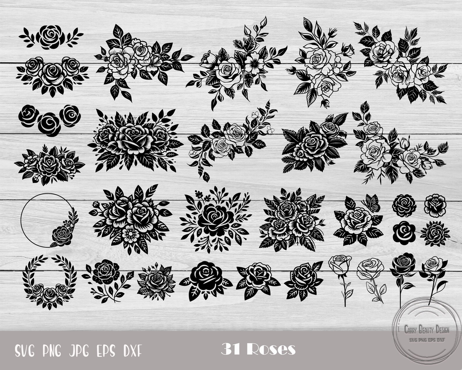 Roses Svg, Rose Cut File, Rose Bundle Svg, Roses Silhouette, Rose ...
