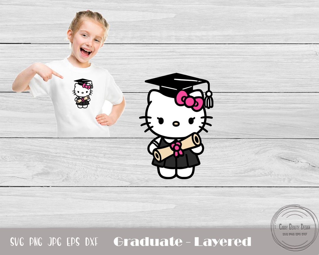 Graduado svg, archivo de corte en capas, kawaii kitty svg, niña ...
