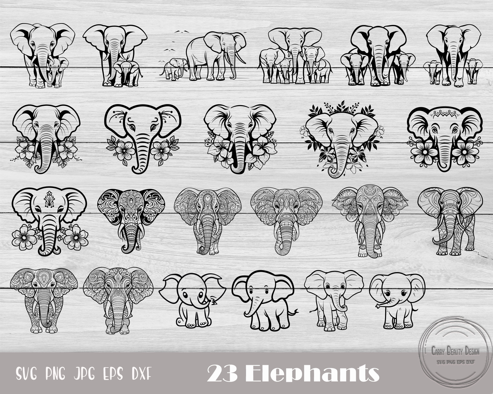 23 Elephant Svg, Baby Elephant Svg, Mandala Elephant Svg, Elephant Cut ...