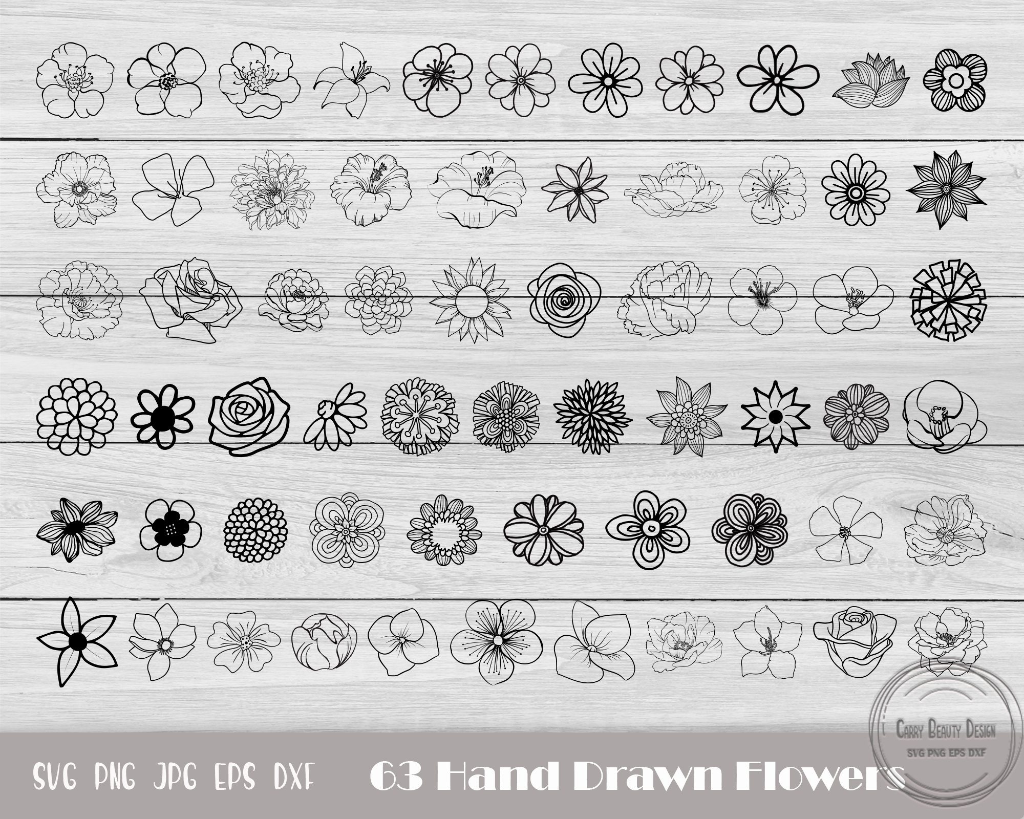 Flowers Clipart Flower Svg Bundle Hand Drawn Flowers Flower - Etsy