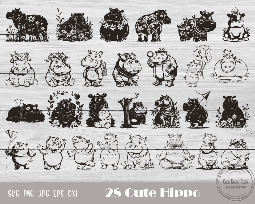 Cute Hippo Svg, Floral Hippo Svg, Hippopotamus Svg, Baby Hippo Svg ...