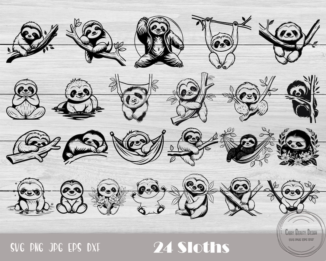 Sloth Svg Bundle, Lazy Sloth Svg, Sleeping Sloth Svg, Yoga Sloth ...