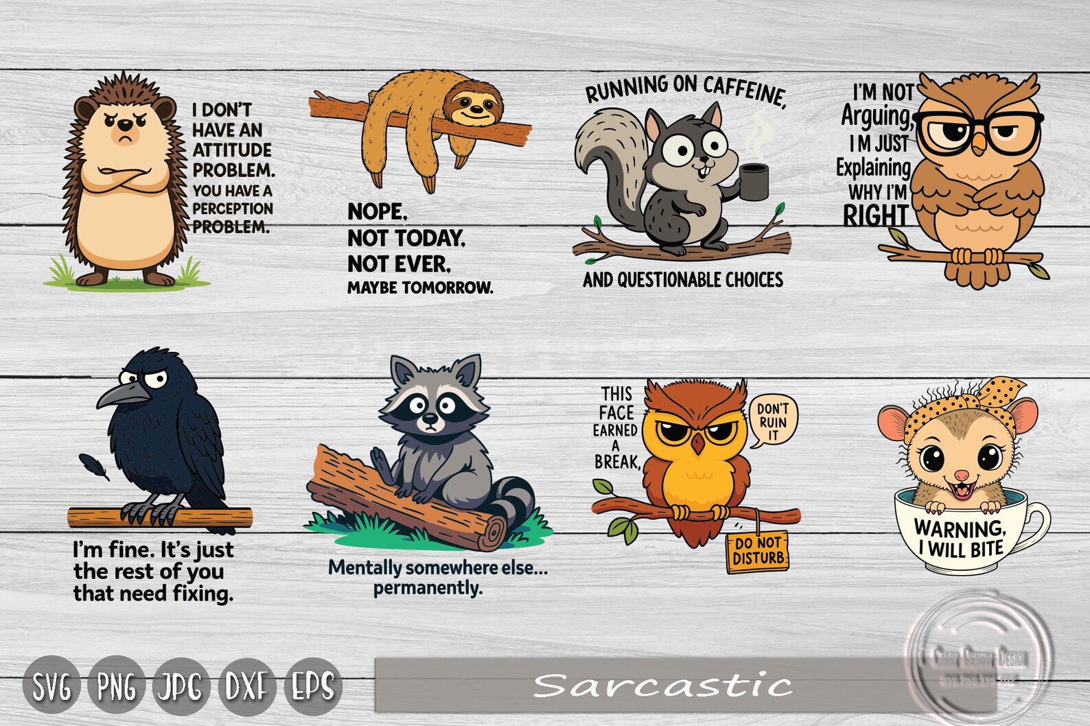 Sarcastic Animal Quotes Bundle, 300 DPI Sarcasm Bundle, Funny Clipart ...