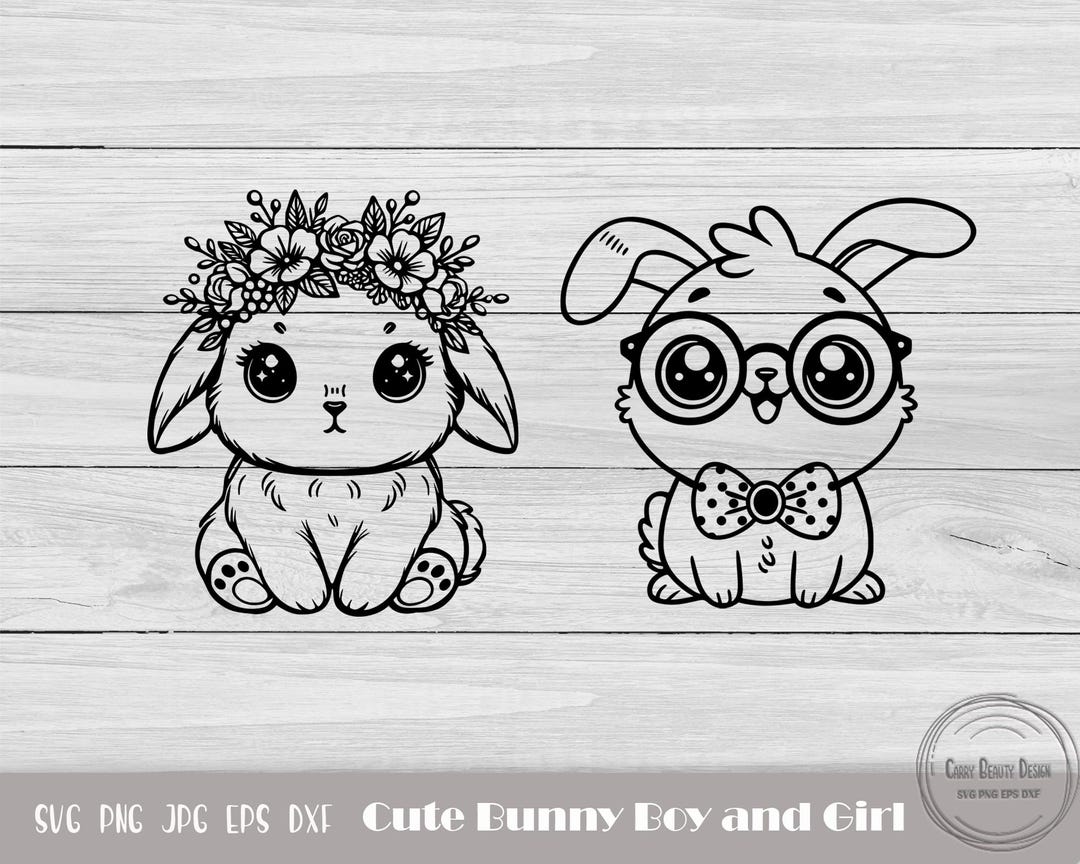 Bunny Girl Svg File, Easter Svg Boys, Whimsical Rabbit Eps, Plotter ...