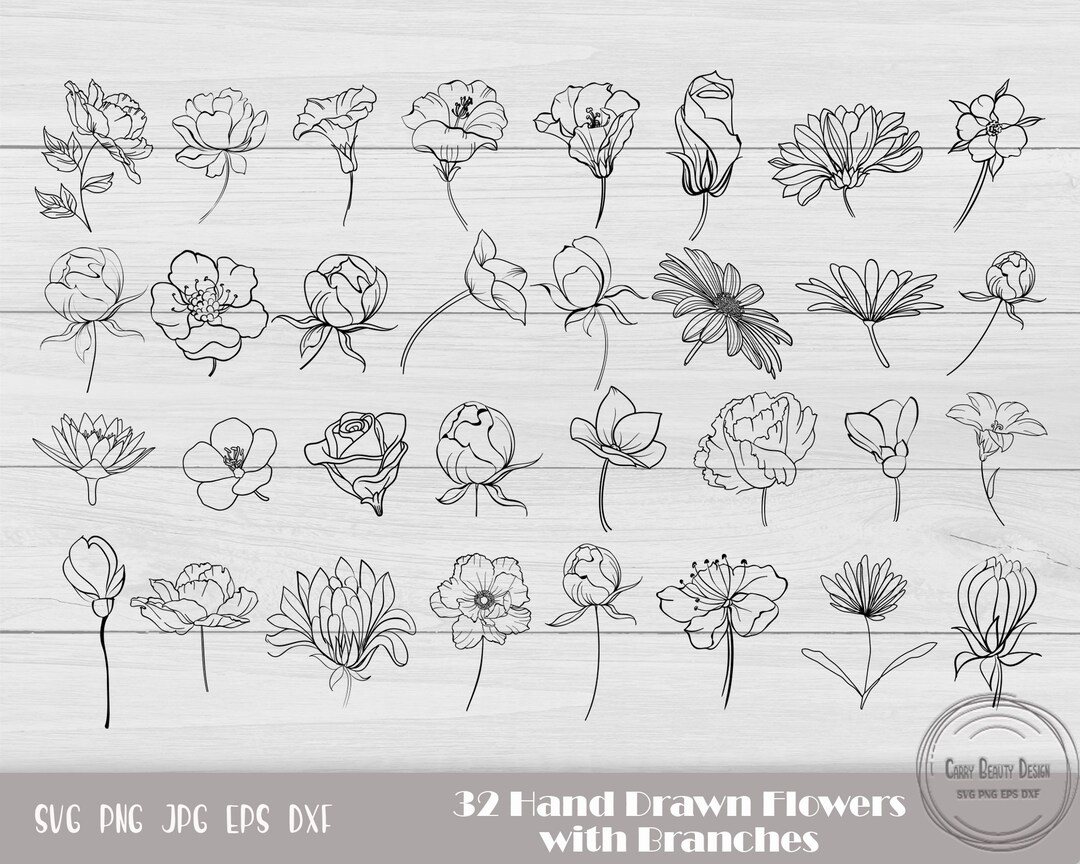 Hand Drawn Floral Svg, Flower Cut File, Flowers Bundle Svg, Garden Svg ...