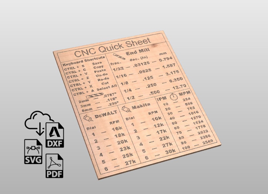 CNC Quick Reference Chart, Laser Cut Files, Glowforge, Laser SVG File ...