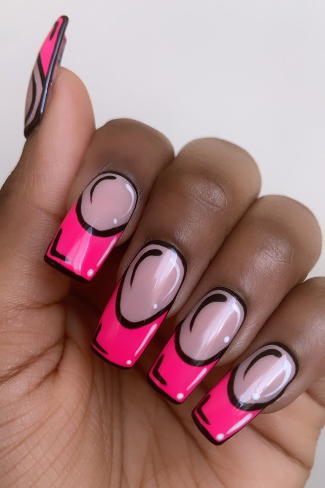 2D Press on French Tip Nails Pink Press on Nails Acrylic Nails Fake ...