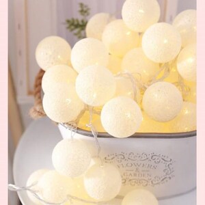 White Cotton Ball String Lights Christmas Decoration Garland Party ...
