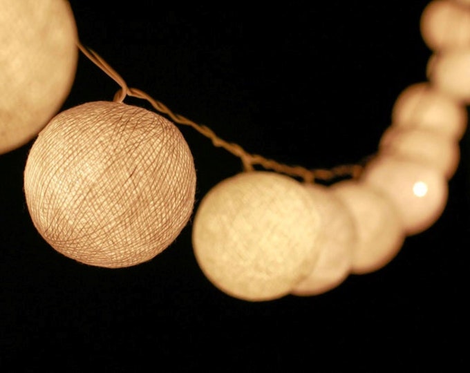 White Cotton Ball String Lights Christmas Decoration Garland Party ...