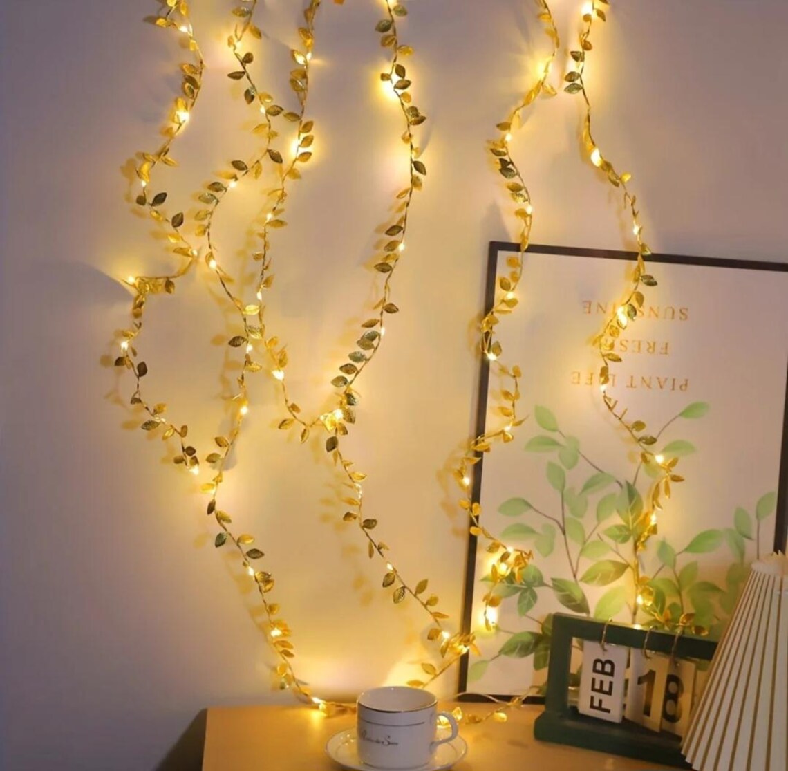 Gold Leaf Fairy String Lights: Table Centerpiece, Warm White LED ...