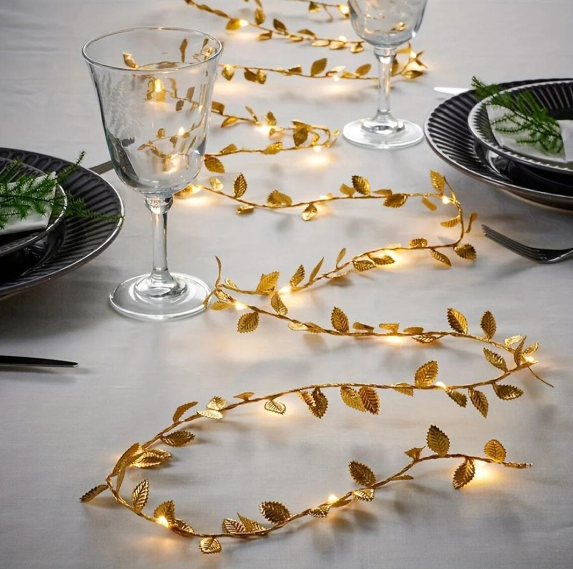 Gold Leaf Fairy String Lights: Table Centerpiece, Warm White LED ...