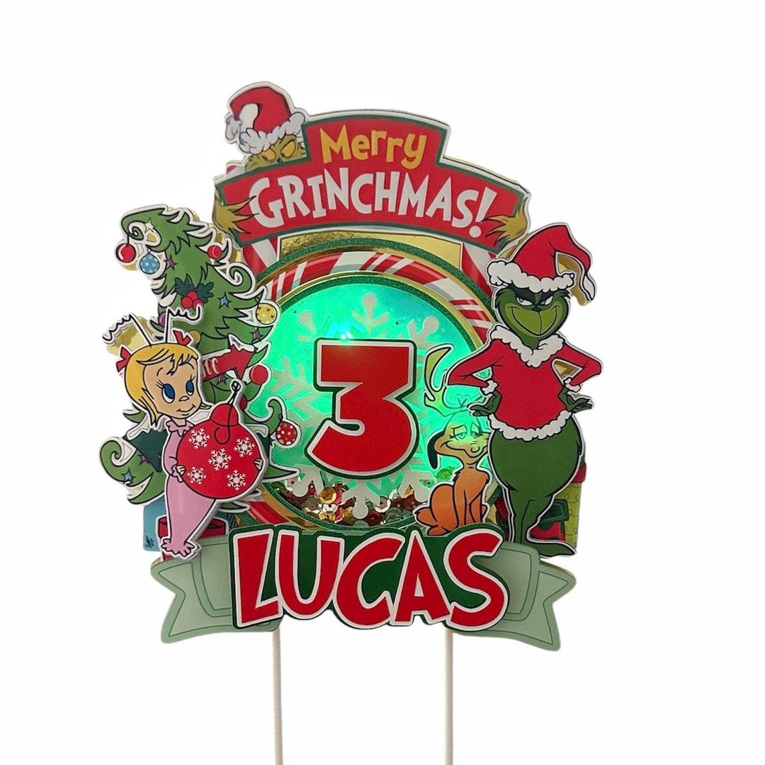 Grinch Cake Topper. Grinch Shaker Cake Topper With LED Lights. 3d ...