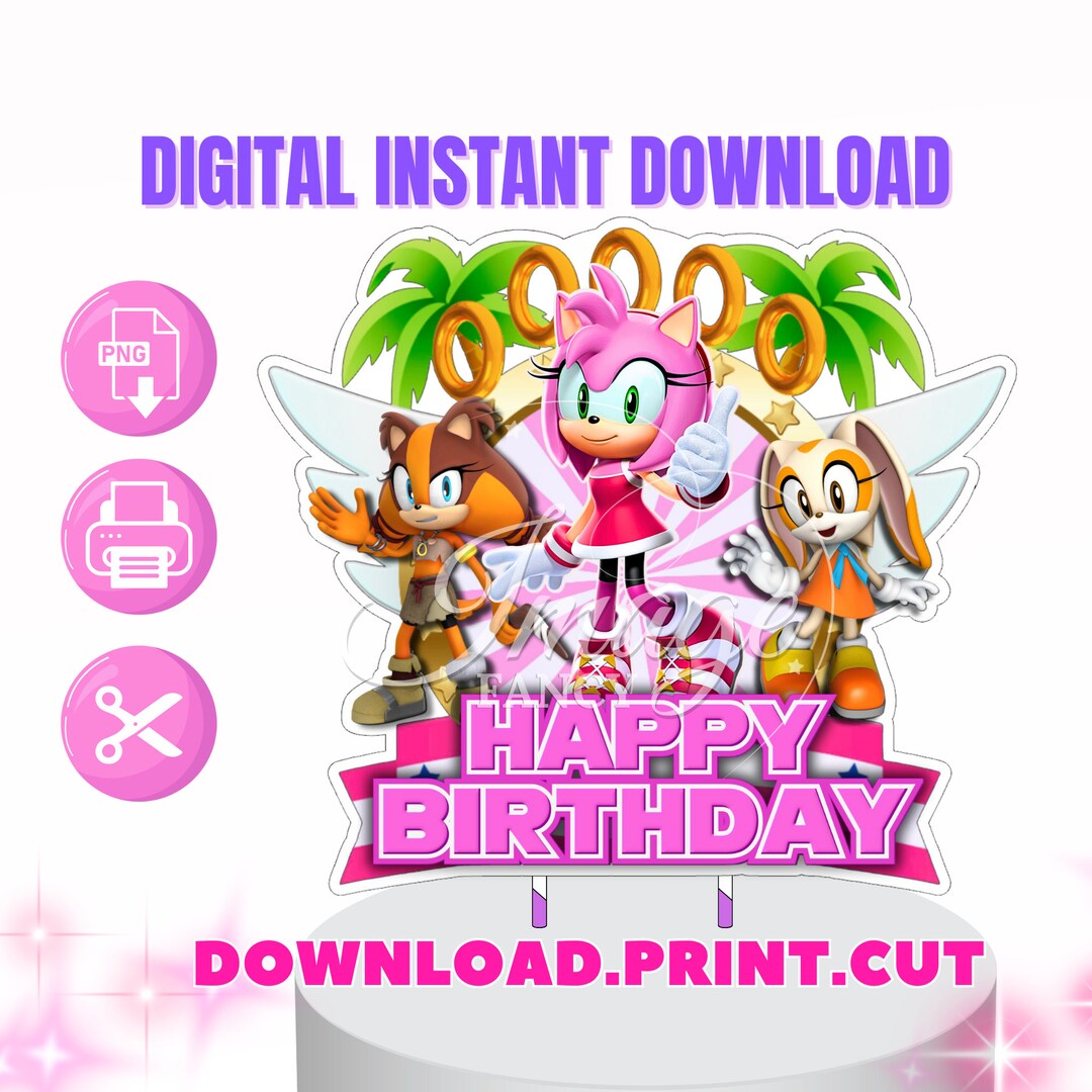 Amy Rose Printable Cake Topper Sonic Printable Cake Topper For Girl Digital Amy Rose Cake