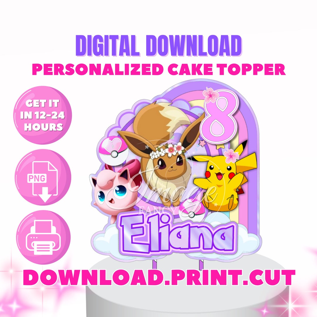 Personalized Printable Pokemon Cake Topper. Eevee Printable Cake Topper ...