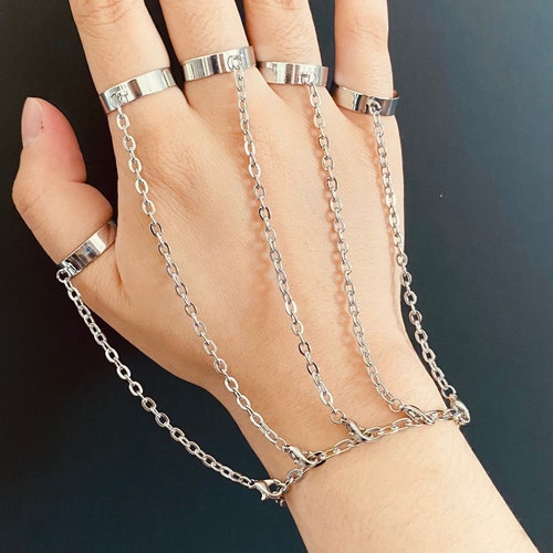 Handmade Anime Chain Bracelet and Five Finger Rings - Etsy