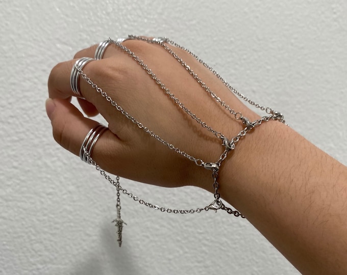 Handmade Anime Chain Bracelet and Five Finger Rings - Etsy
