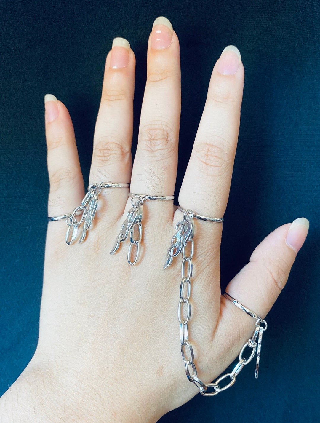 Five Finger Chained Rings | Flame Rings | Adjustable Cuff Ring - Etsy