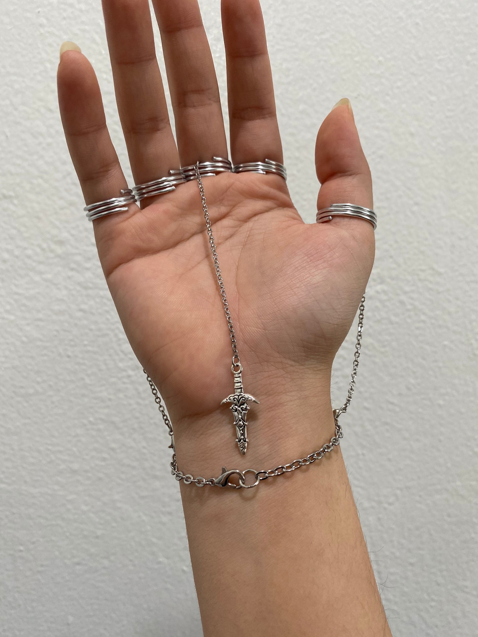 Handmade Anime Chain Bracelet and Five Finger Rings - Etsy