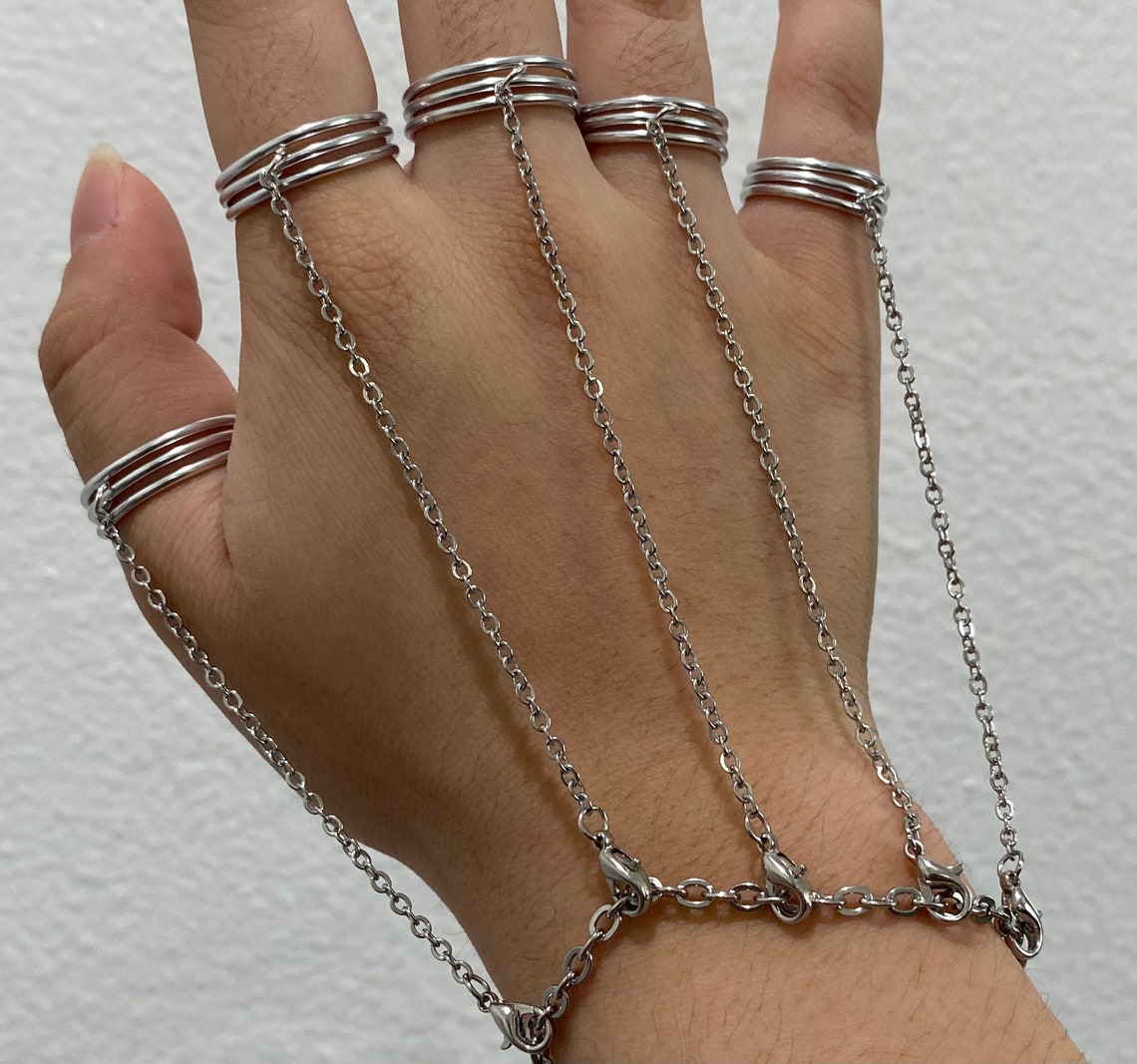 Handmade Anime Chain Bracelet and Five Finger Rings - Etsy