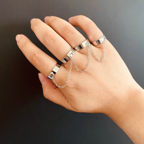 Handmade Five Finger Chain Rings Adjustable Chain Linked - Etsy